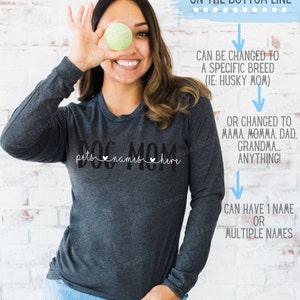 Dog Mom Shirt With Script Font Pet Names - Hearts and Personalized Pet ...