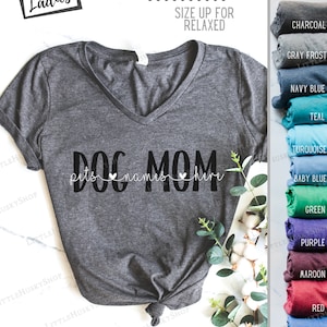 Dog Mom Shirt With Script Font Pet Names - Hearts and Personalized Pet ...