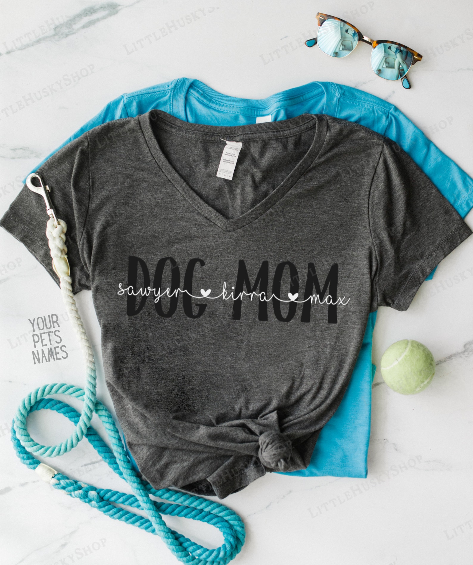 Dog Mom Shirt With Script Font Pet Names Hearts and - Etsy