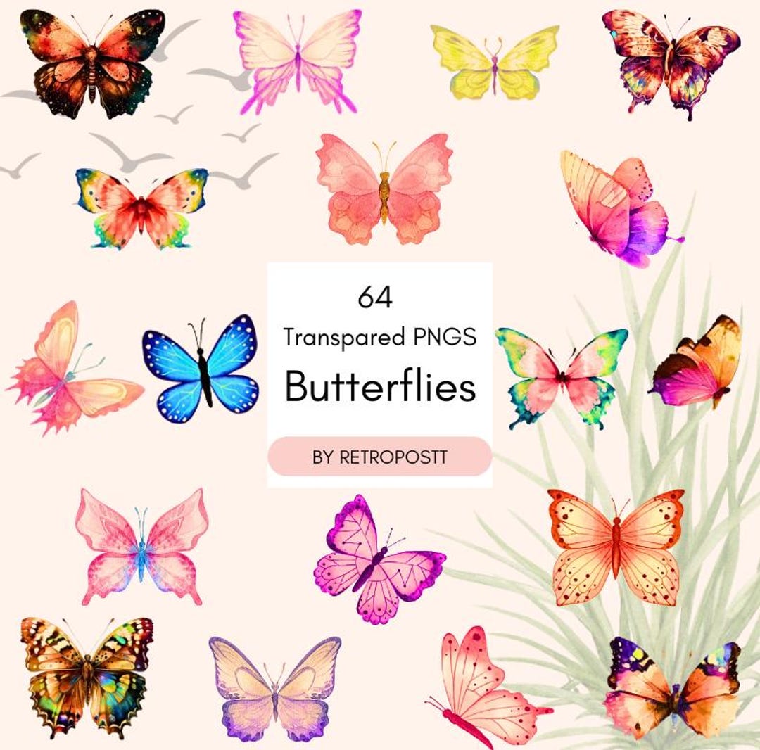 Watercolor Butterfly Clipart PNG Collection, Boho Cottagecore ...