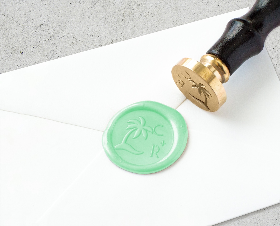Custom Palm Tree Monogram Beach Wedding Wax Seal Stamp, Tropical ...