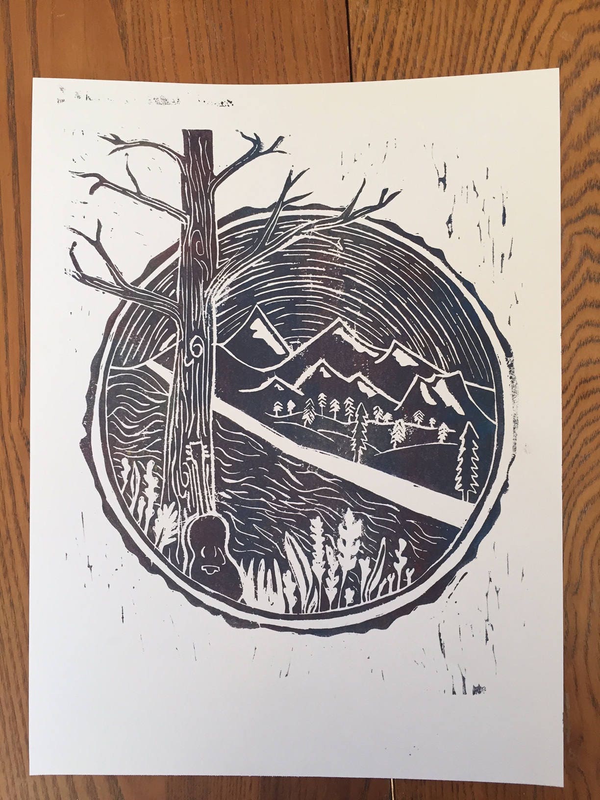 Mountain Scene Linoleum Block Print - Etsy