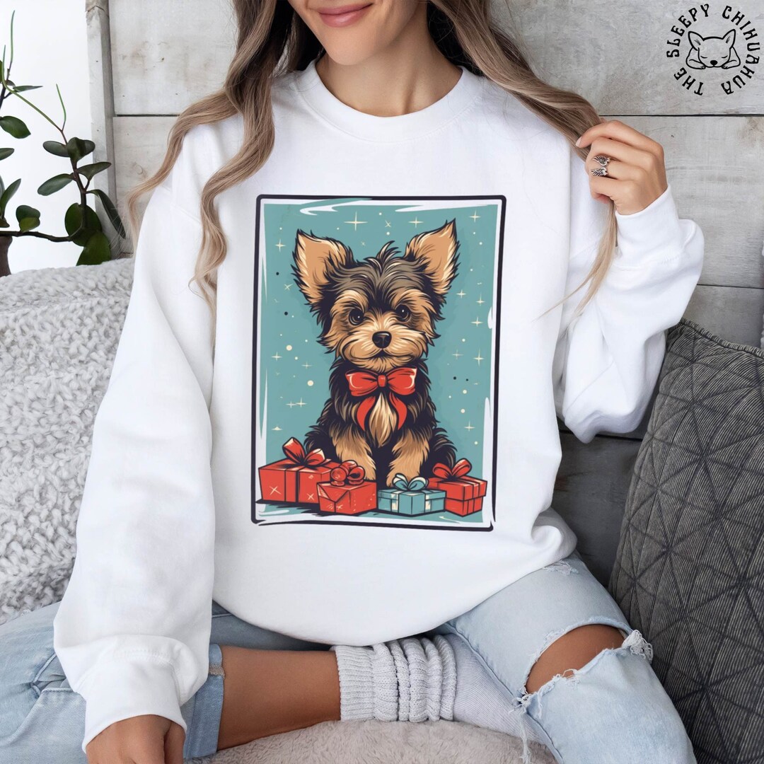 Yorkshire Terrier Vintage Style Christmas Card Sweatshirt, Yorkie Lover ...