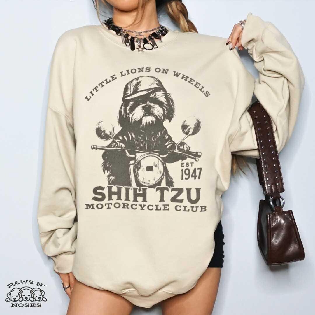 Shih Tzu Lover Vintage Motorcycle Sweatshirt, Funny Shih Tzu Dog Mom ...