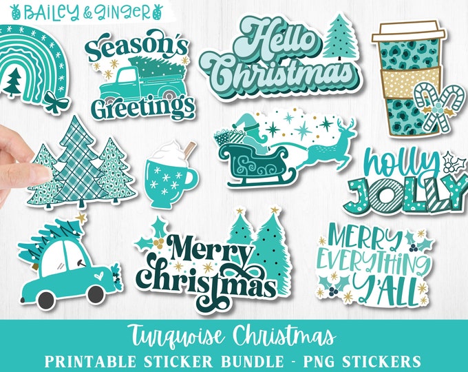 Printable Blue Christmas Sticker Bundle - Digital PNG Stickers - Print ...