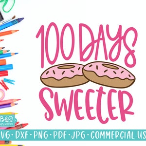 Cute Donut 100 Days of School SVG for Girl Student or Teacher, 100 Days ...