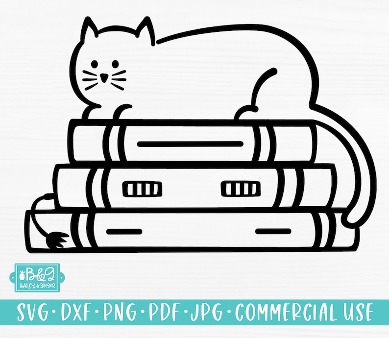 Cat on Books SVG File Stack of Books With Cat Teacher - Etsy