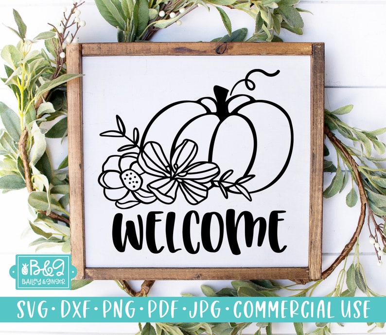 Floral Welcome Pumpkin SVG Cutting File, Autumn Pumpkin SVG, Fall ...