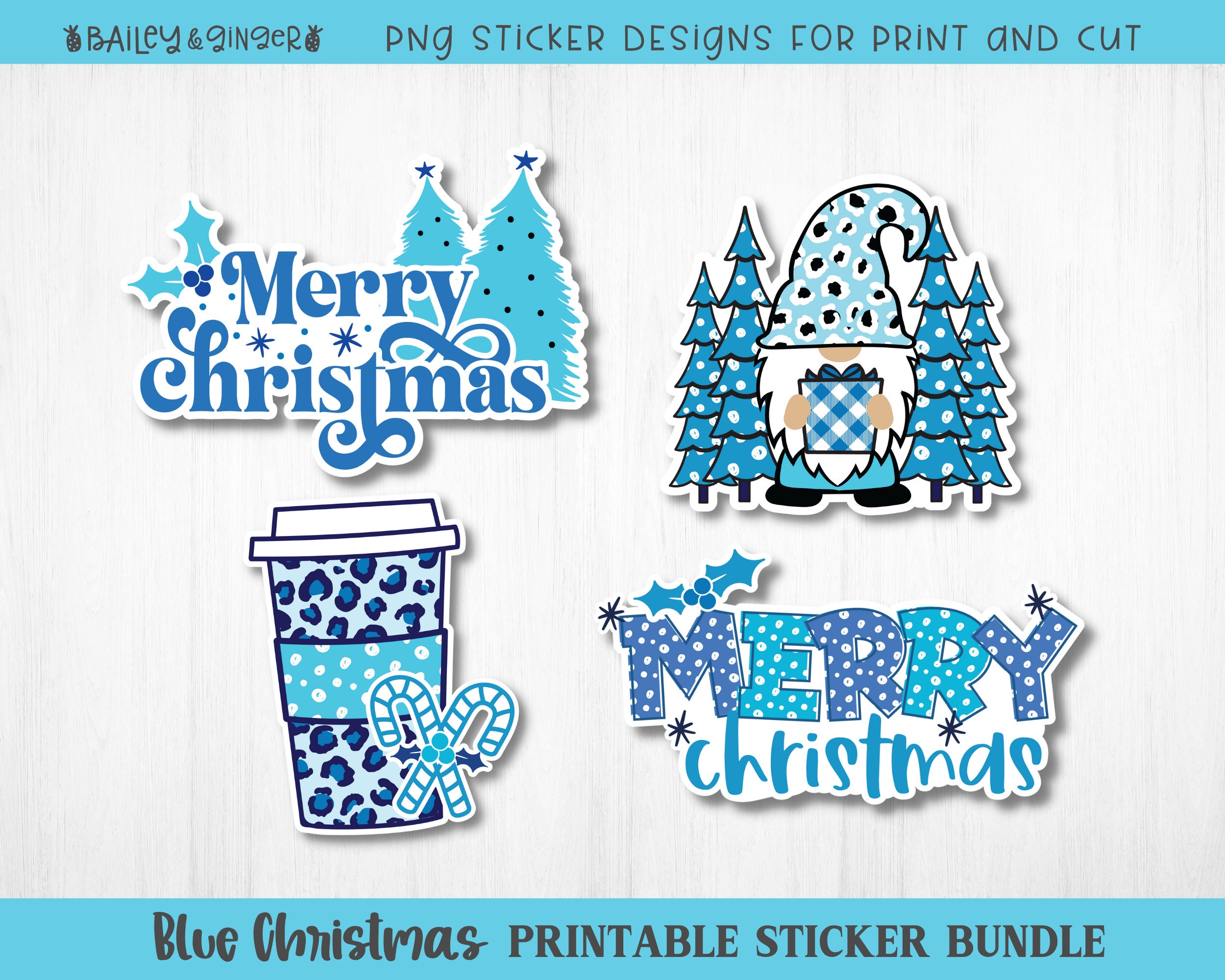 Printable Blue Christmas Sticker Bundle Digital PNG Stickers - Etsy