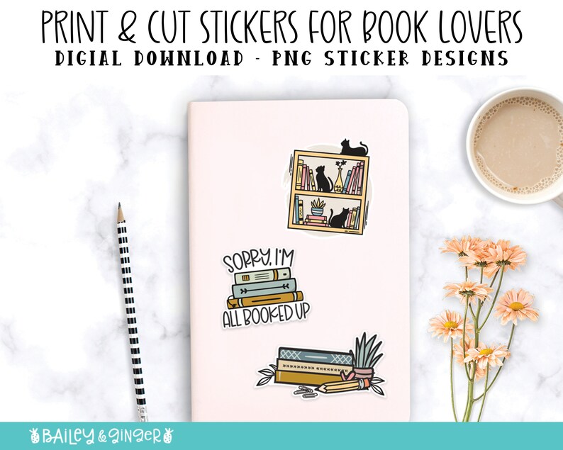Printable Book Lover Stickers PNG Stickers Print and Cut - Etsy