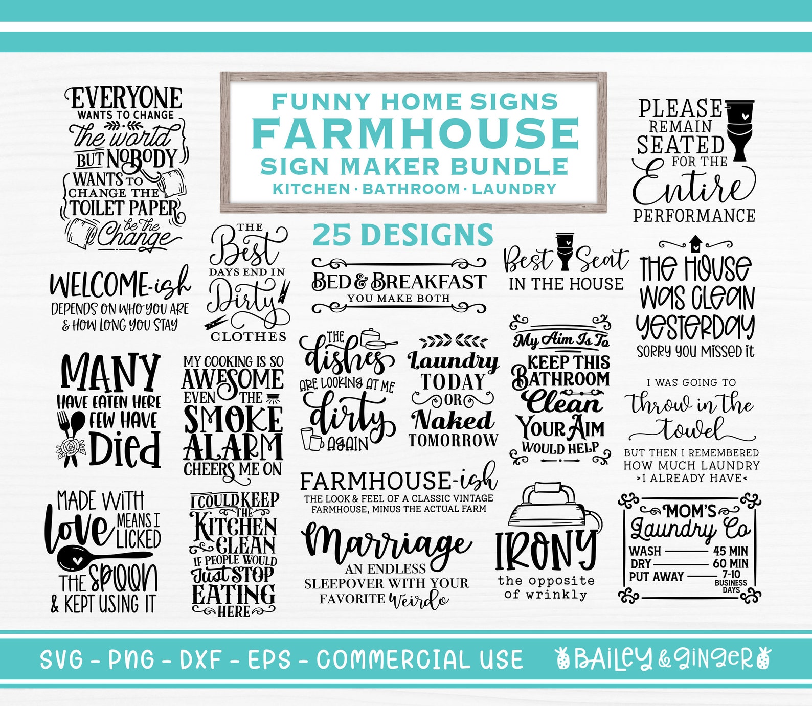 Funny Farmhouse Signs SVG Bundle, Kitchen, Home, Laundry, Bathroom ...