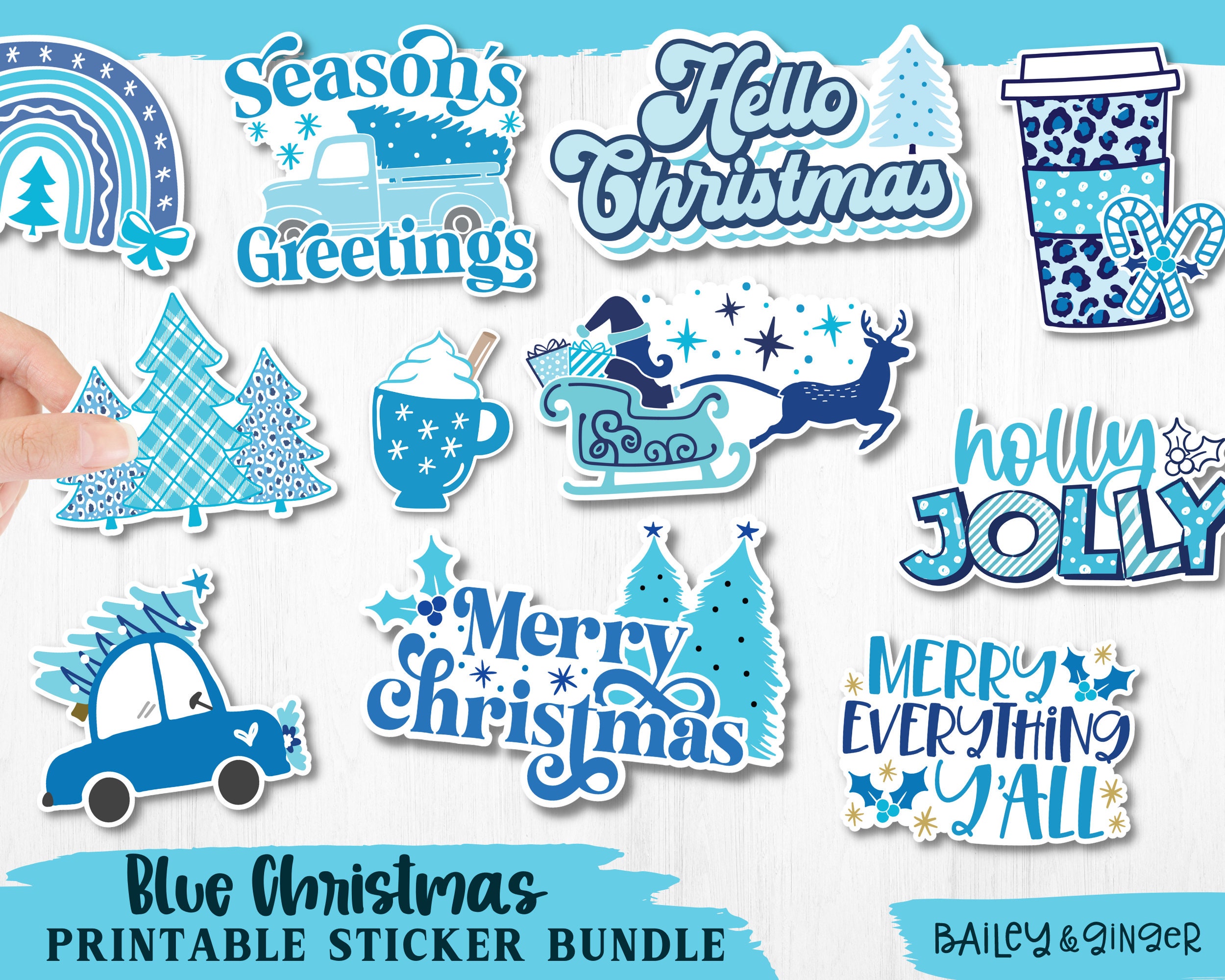 Printable Blue Christmas Sticker Bundle Digital PNG Stickers - Etsy