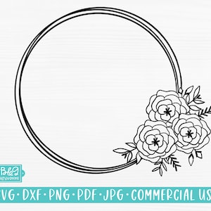Floral Circle Frame SVG Cutting File, Monogram Frame SVG, Commercial ...
