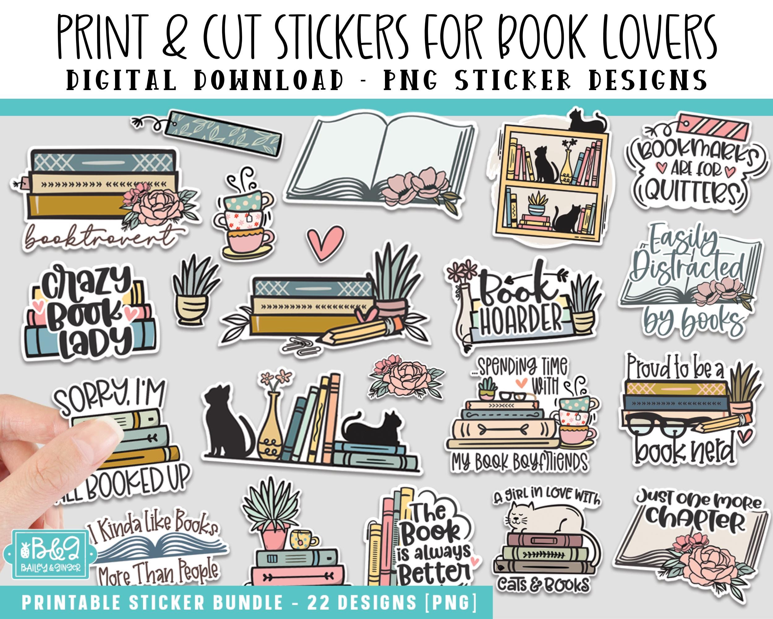 Printable Book Lover Stickers PNG Stickers - Print and Cut Book ...
