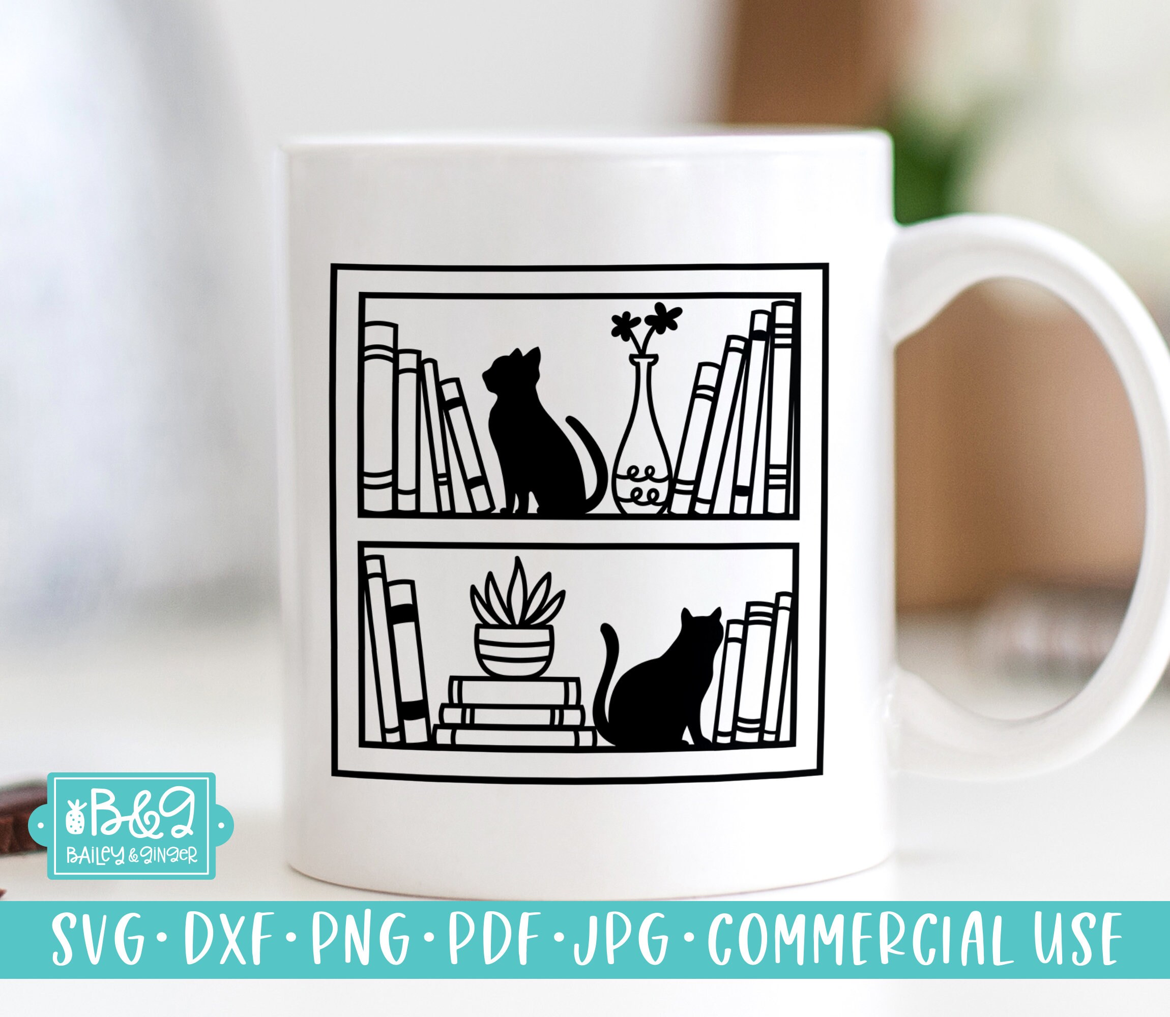 Cute Bookshelf Books and Cats SVG Cutting File Book Lover | Etsy