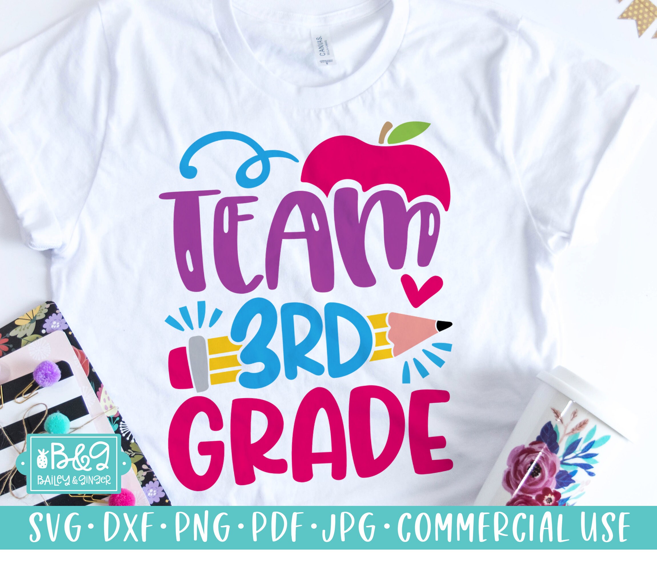 Team 3rd Grade SVG Cut File, 3rd Grade Teacher SVG, Back to School ...