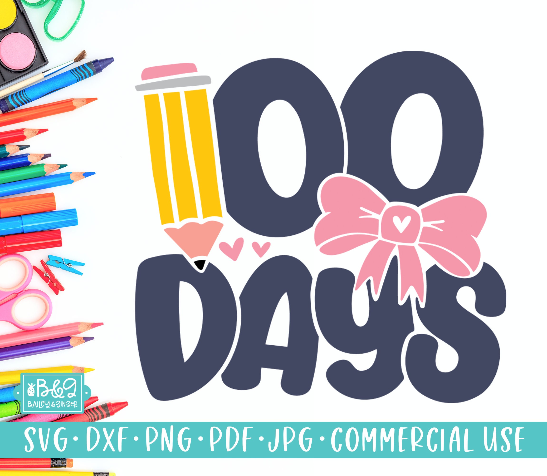 100 Days of School SVG Cutting File, Cute Pink Bow Girl 100 Days SVG ...