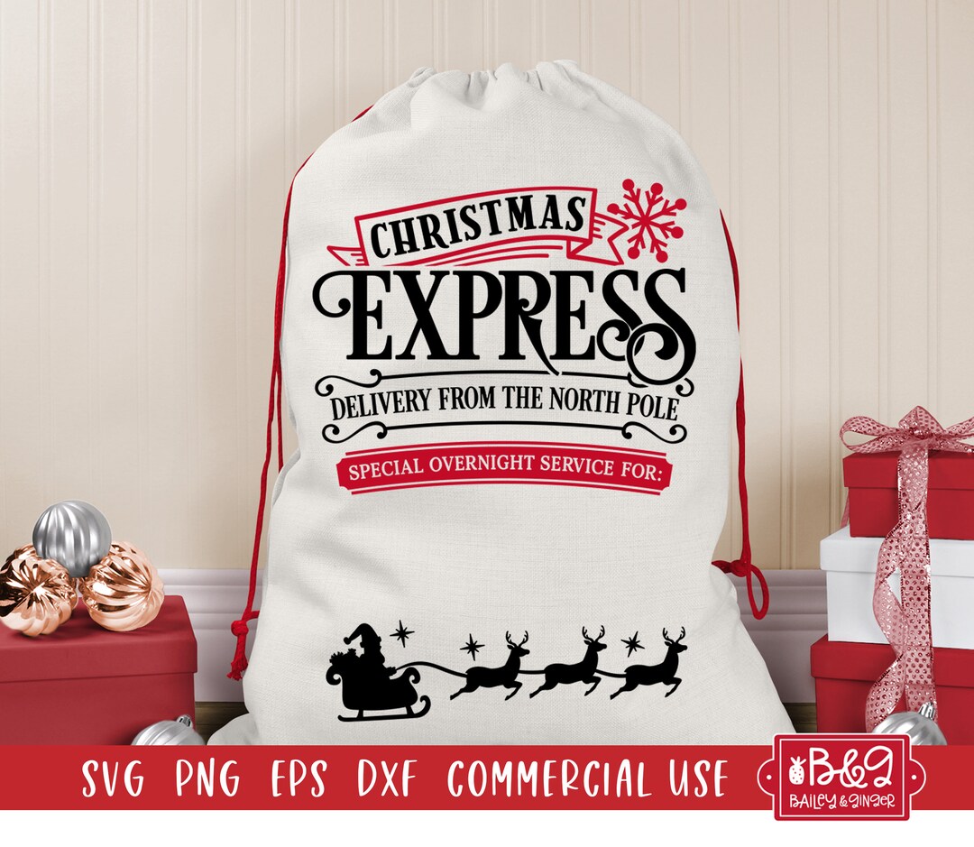 Santa Sack SVG Cut File - Christmas Express - Christmas Santa Gift Bag ...