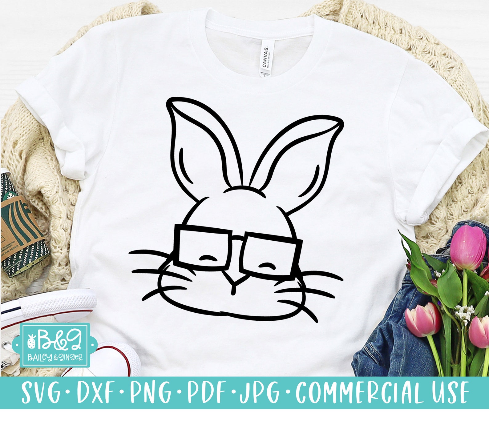 Bunny Face SVG Bunny With Glasses SVG Cut File for T Shirts - Etsy