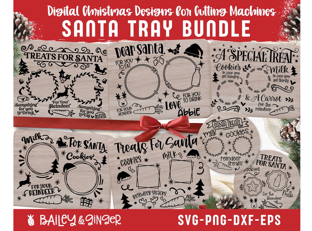 Christmas Santa Tray SVG Bundle - DIY Milk and Cookies for Santa Cut ...
