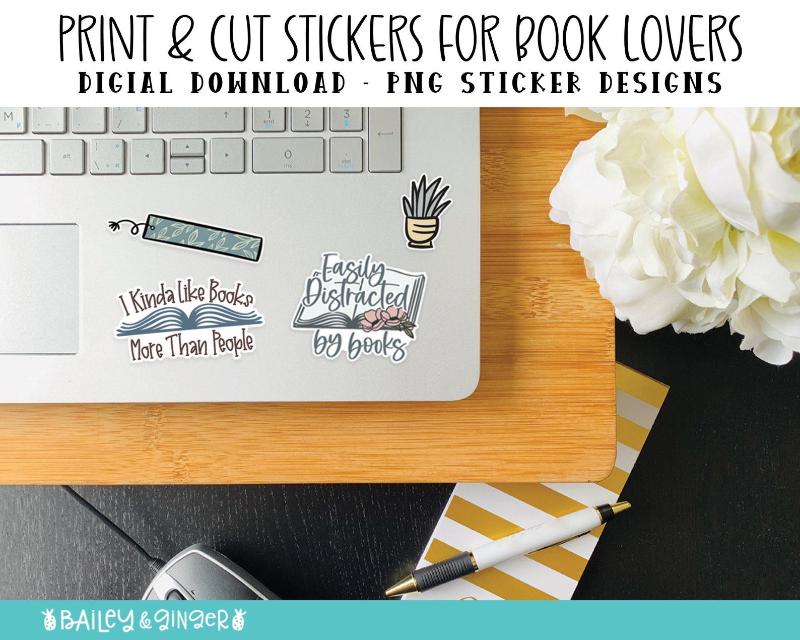 Printable Book Lover Stickers PNG Stickers Print and Cut Book Stickers ...