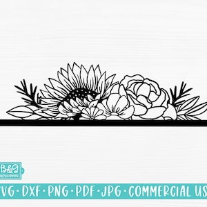 Sunflower Floral Header SVG Cut File Flower Line Art SVG Cut - Etsy
