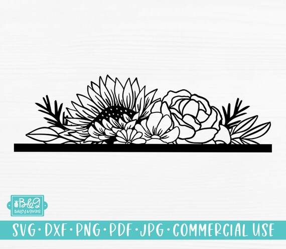 Sunflower Floral Header SVG Cut File Flower Line Art SVG Cut - Etsy