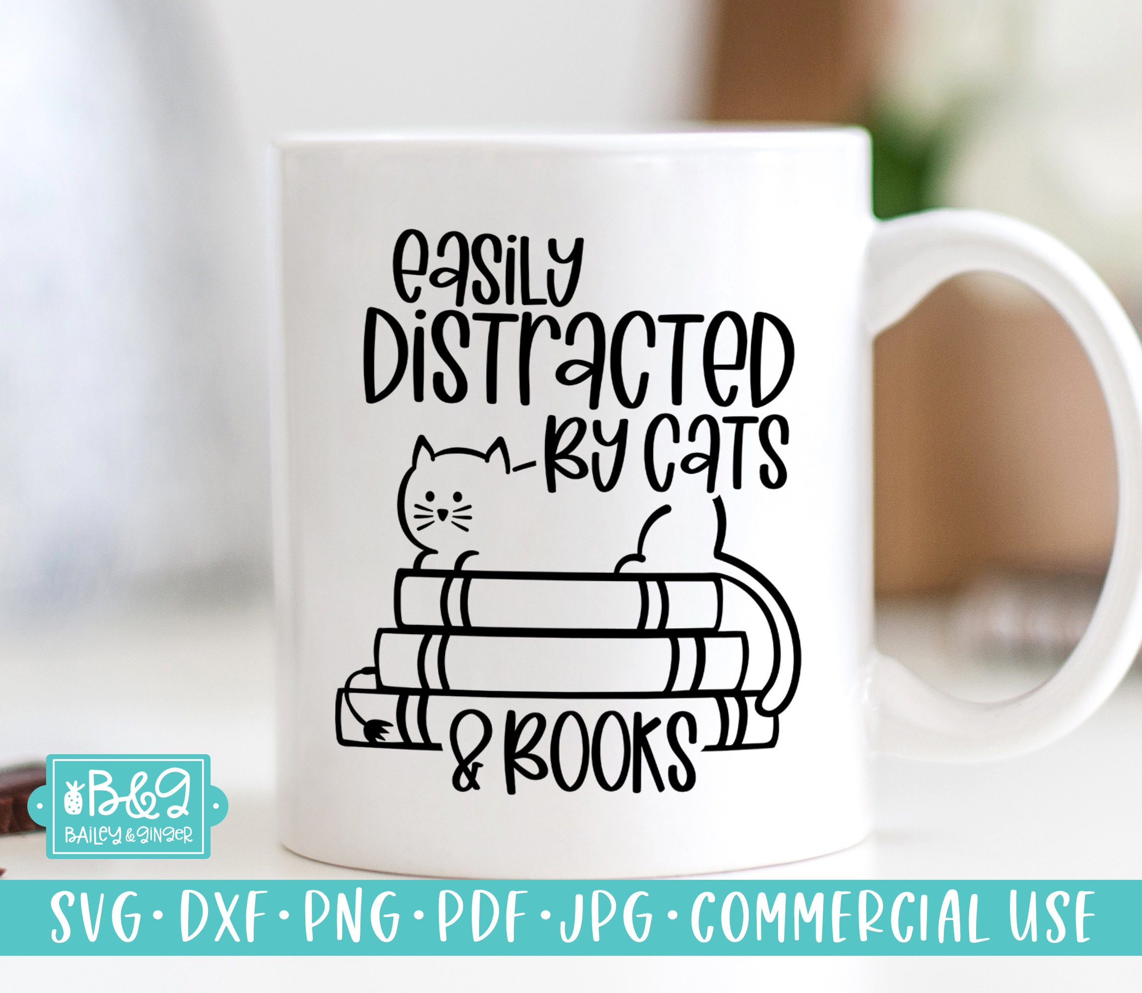 Funny Easily Distracted by Cats and Books SVG File, Stack of Books With ...