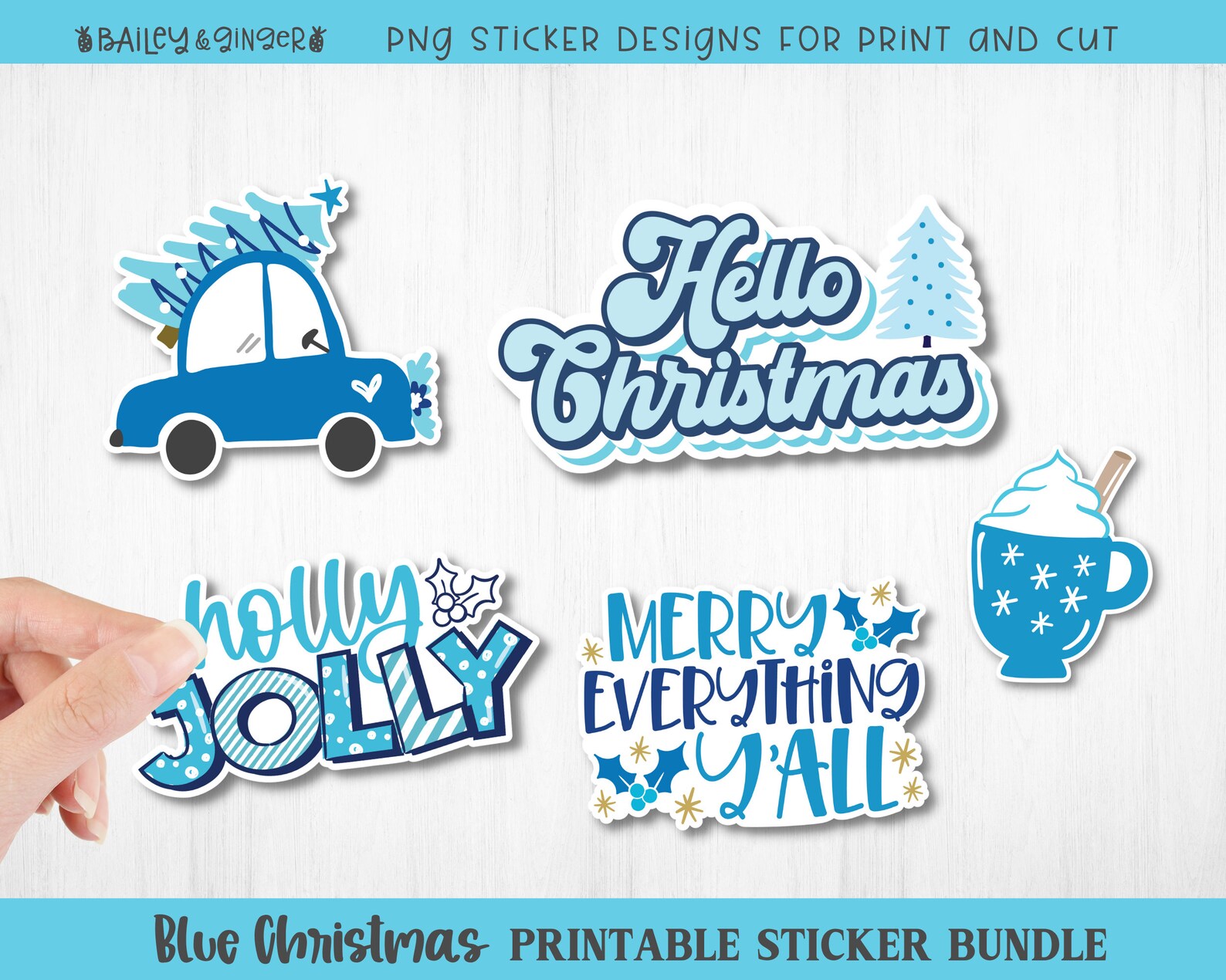 Printable Blue Christmas Sticker Bundle - Digital PNG Stickers - Print ...