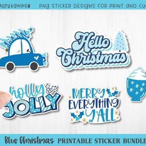 Printable Blue Christmas Sticker Bundle - Digital PNG Stickers - Print ...