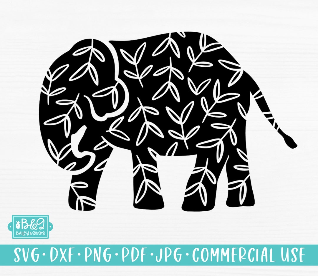 Pretty Elephant SVG File, Leaf Pattern Elephant SVG, Elephant Lover ...
