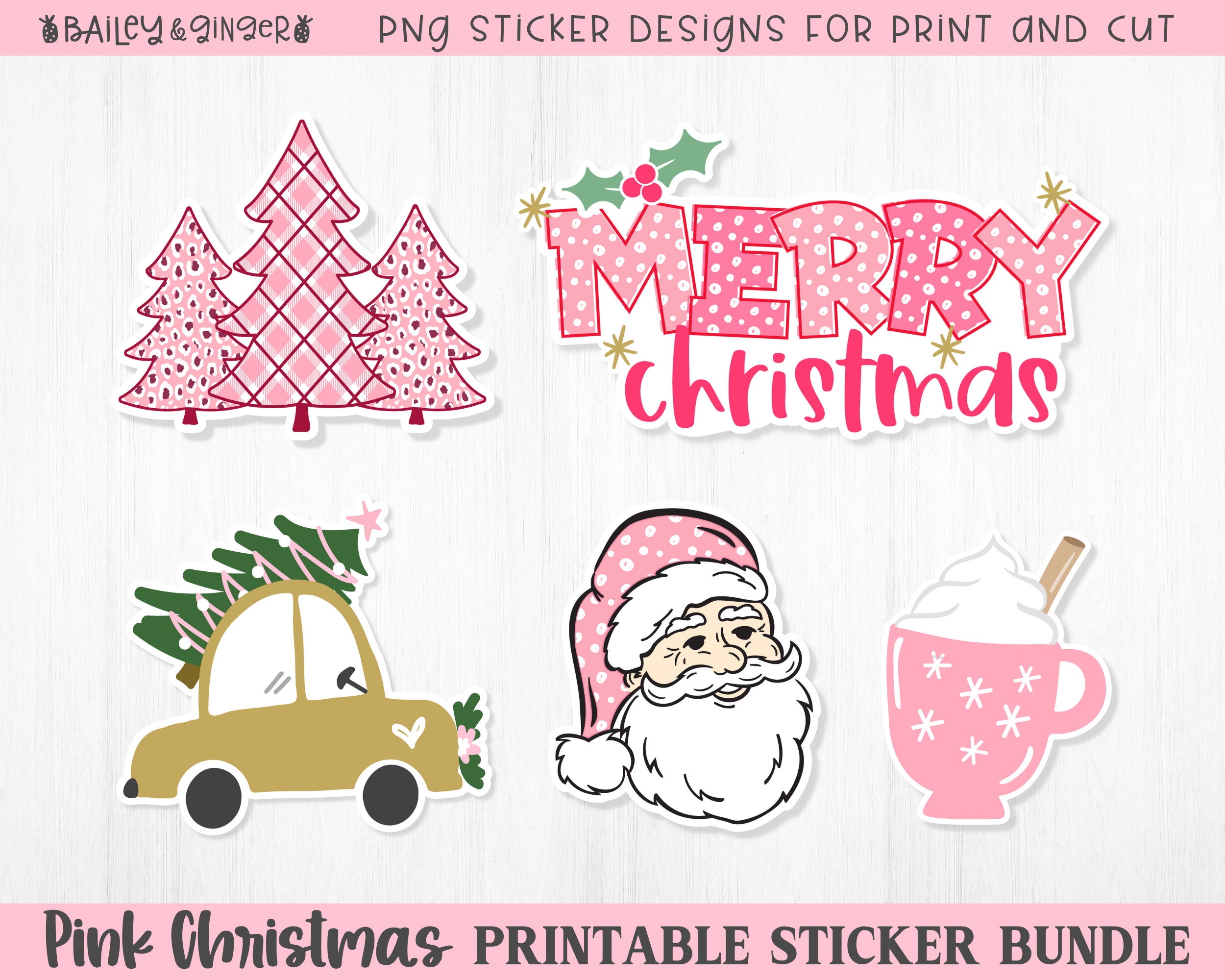 Printable Pink Christmas Sticker Bundle Digital PNG Stickers - Etsy