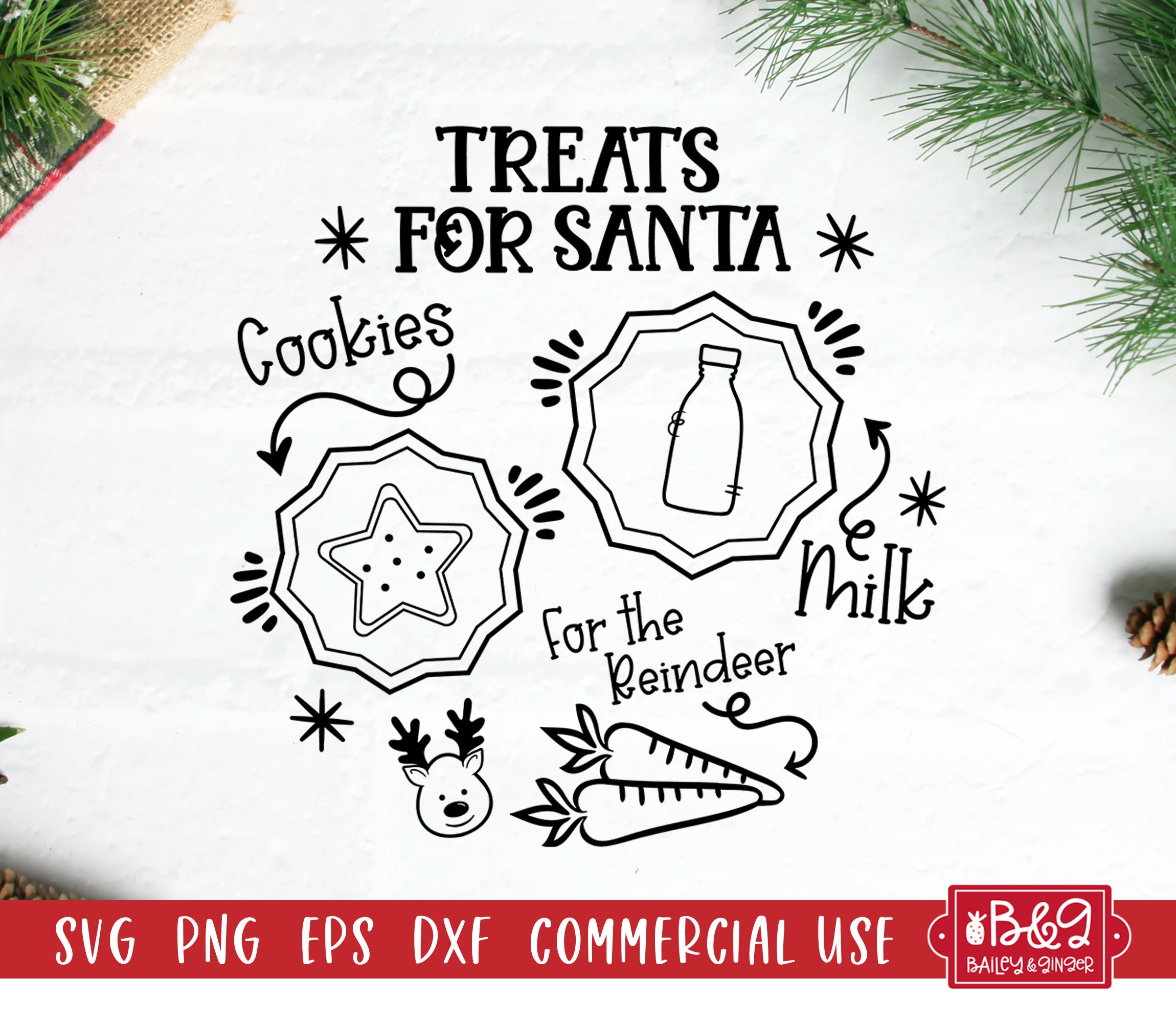 Treats for Santa Tray SVG - Christmas DIY Milk and Cookies for Santa ...