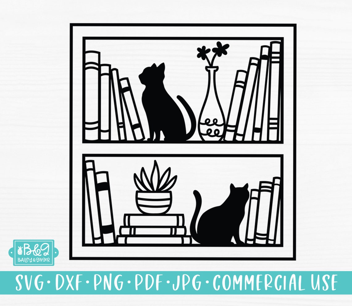 Cute Bookshelf Books and Cats SVG Cutting File Book Lover | Etsy