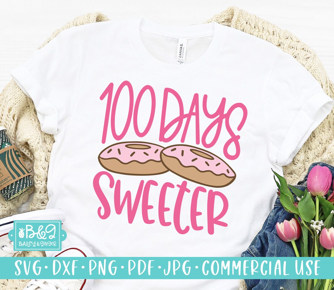 Cute Donut 100 Days of School SVG for Girl Student or Teacher, 100 Days ...