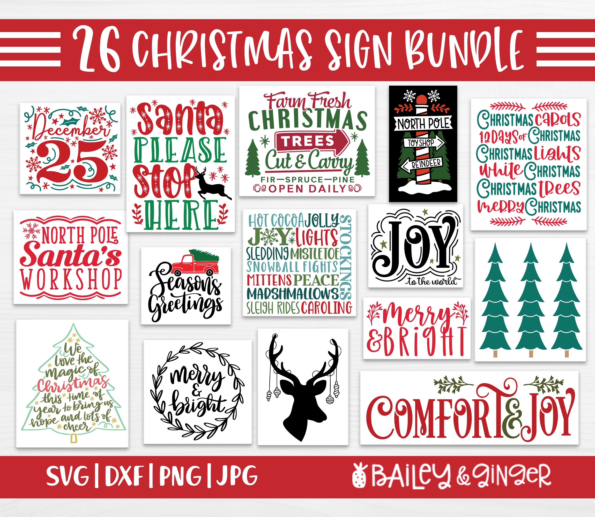 Christmas Signs SVG Bundle Cutting Files Farmhouse Christmas | Etsy