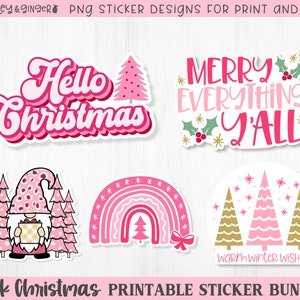 Printable Pink Christmas Sticker Bundle - Digital PNG Stickers - Print ...