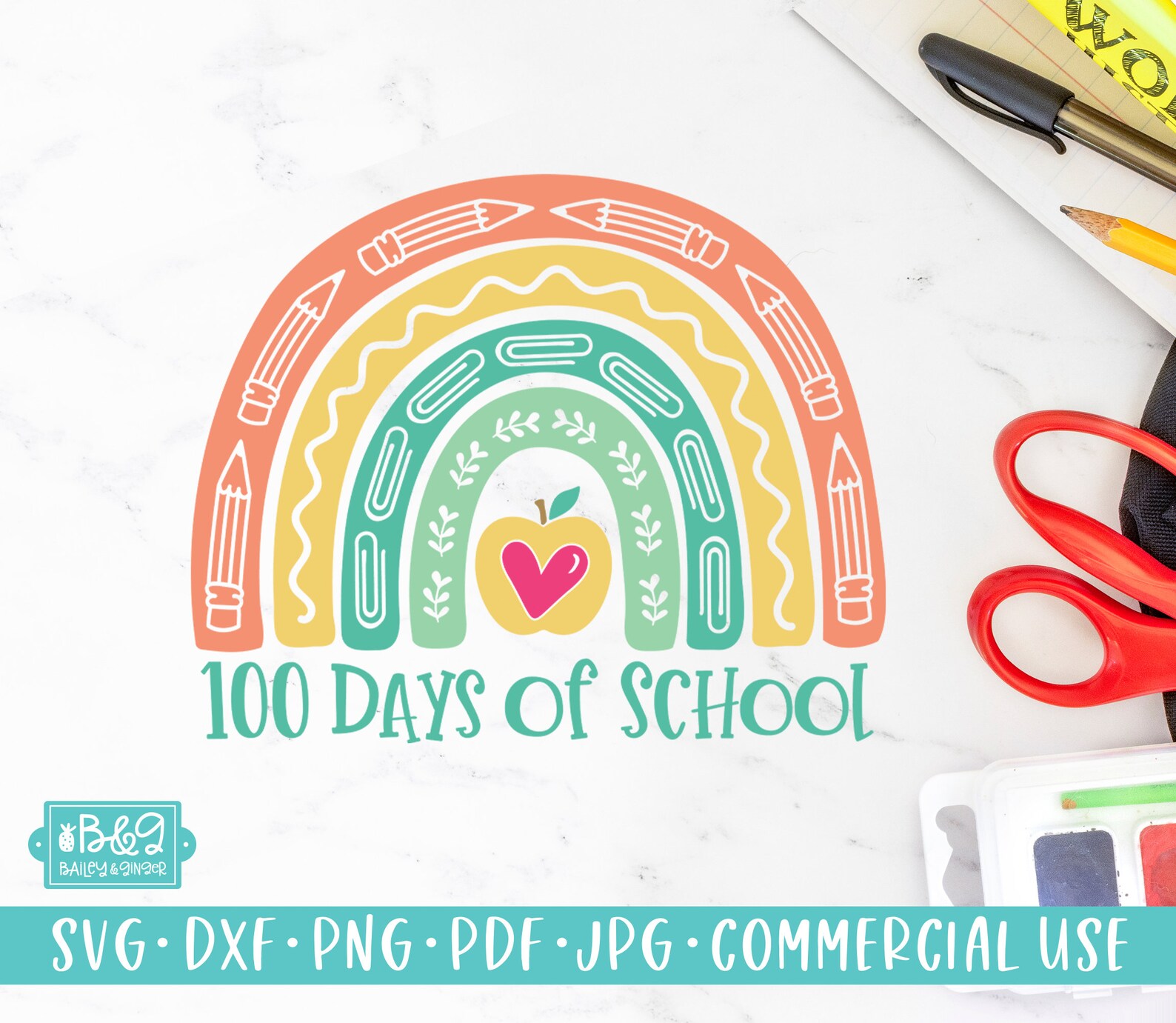 Cute Rainbow 100 Days of School SVG Cut File, 100 Days of School SVG ...