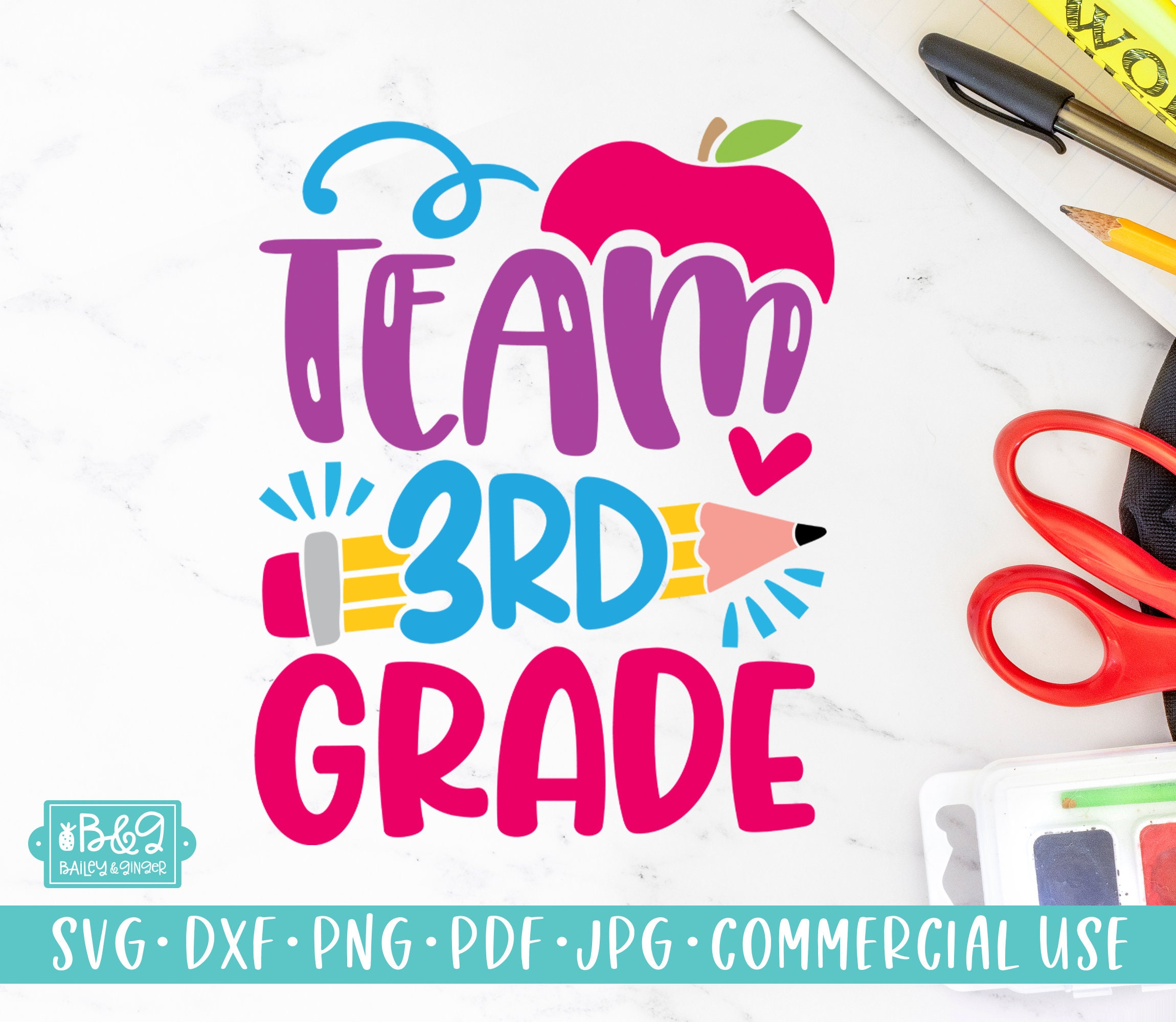 Team 3rd Grade SVG Cut File, 3rd Grade Teacher SVG, Back to School ...
