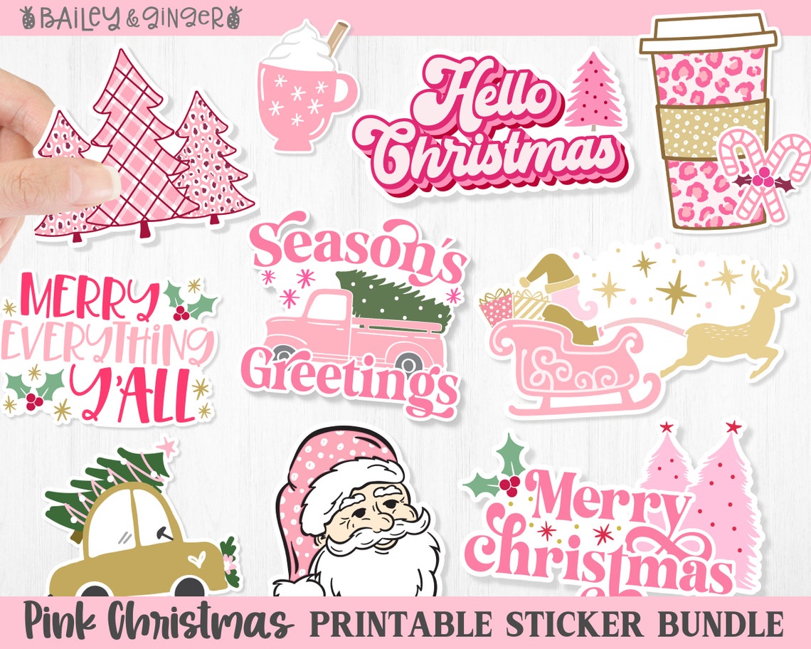 Printable Pink Christmas Sticker Bundle - Digital PNG Stickers - Print ...