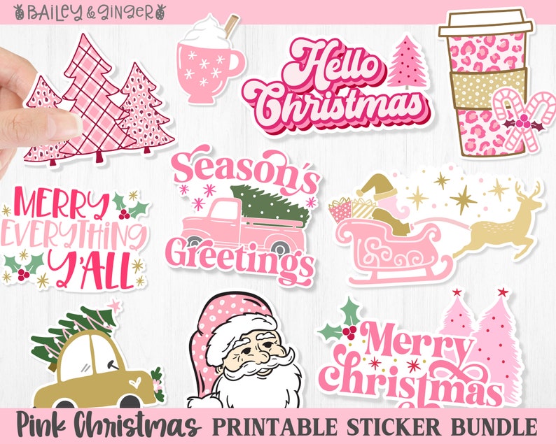 Printable Pink Christmas Sticker Bundle - Digital PNG Stickers - Print ...