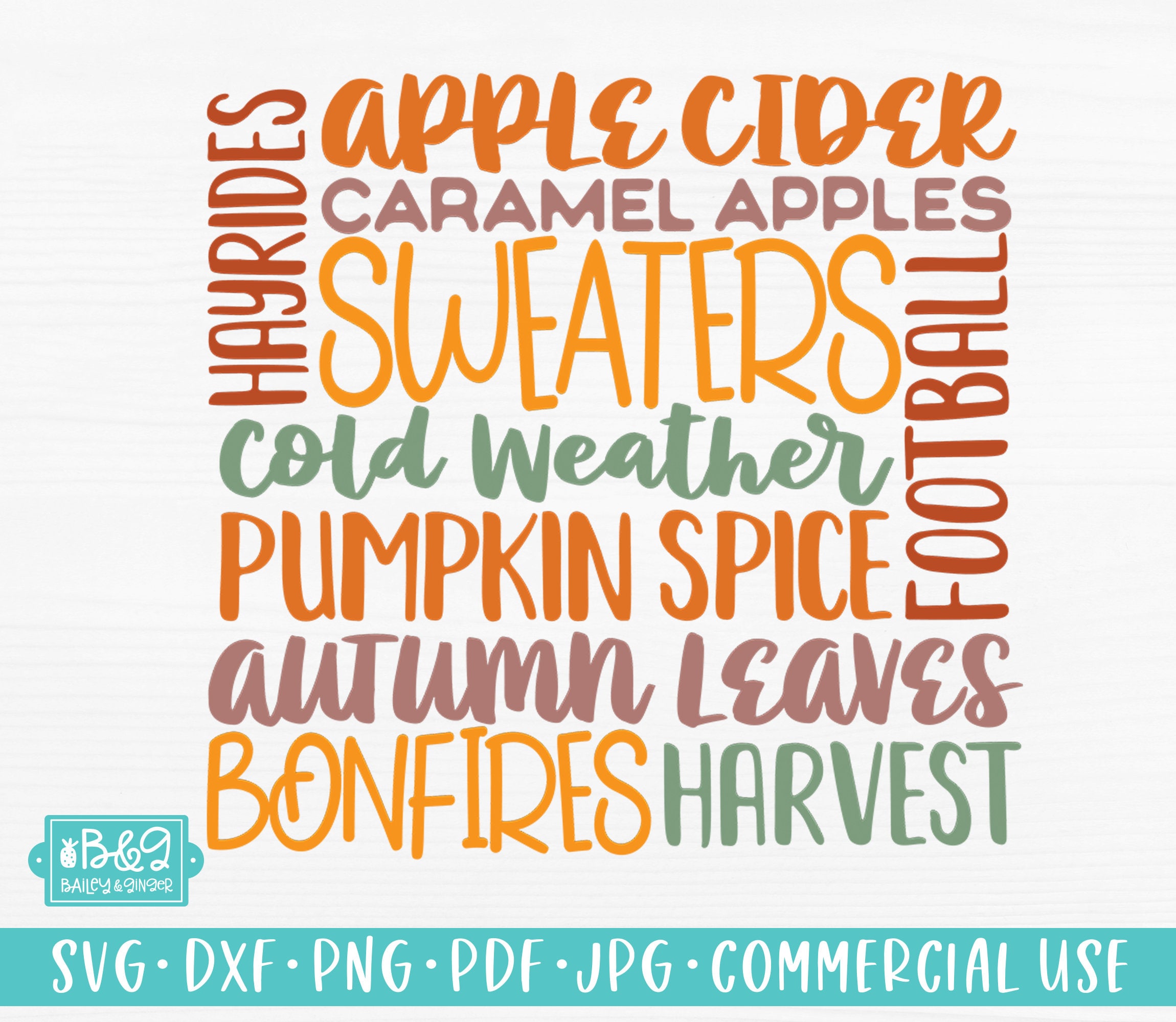 Fall Words SVG Cutting File, Autumn Words Subway Art SVG, Commercial ...
