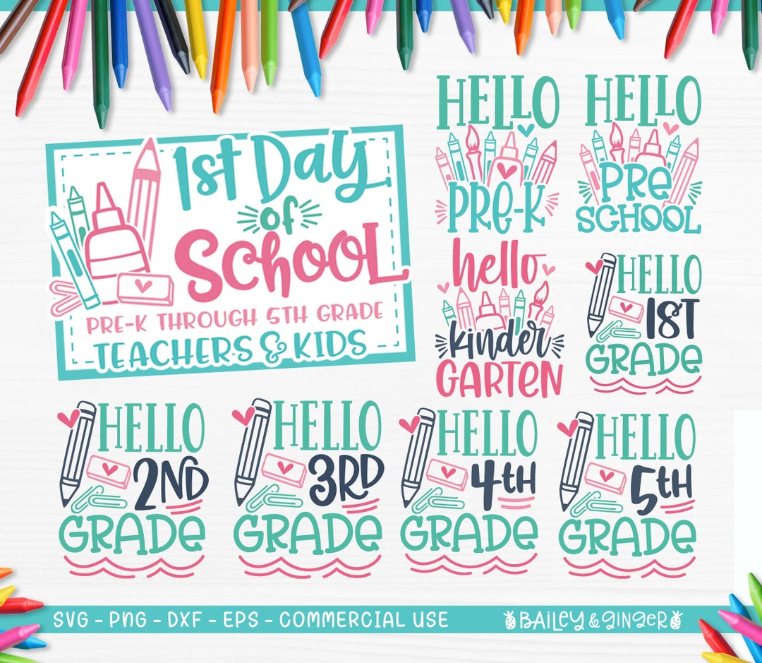 Back to School SVG Bundle, 1st Day of School, Hello School - Pre-k ...