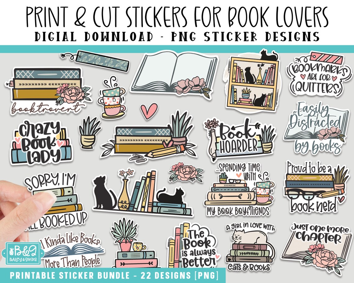 Printable Book Lover Stickers PNG Stickers Print and Cut - Etsy