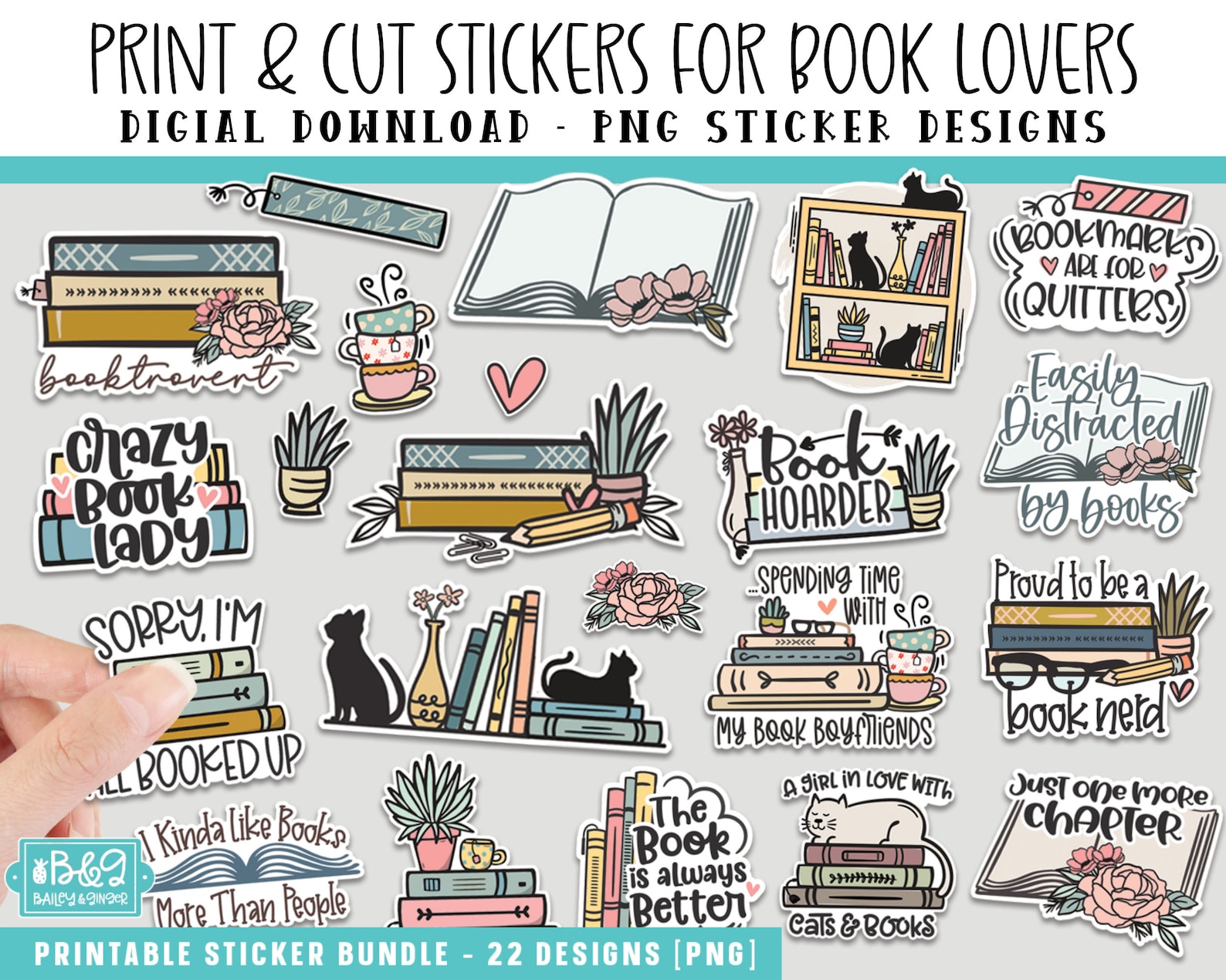 Printable Book Lover Stickers PNG Stickers Print and Cut Book Stickers ...