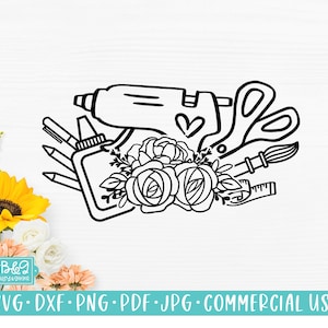 Floral Craft Tools - Crafting SVG - Glue Gun, Scissors, Paintbrush SVG ...