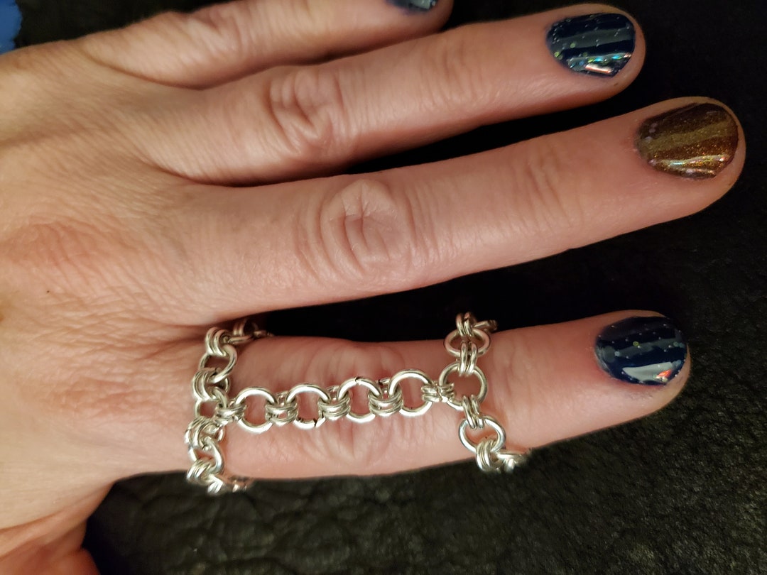 Sterling Silver Chainmaille Ring: Connected Knuckle Ring - Etsy