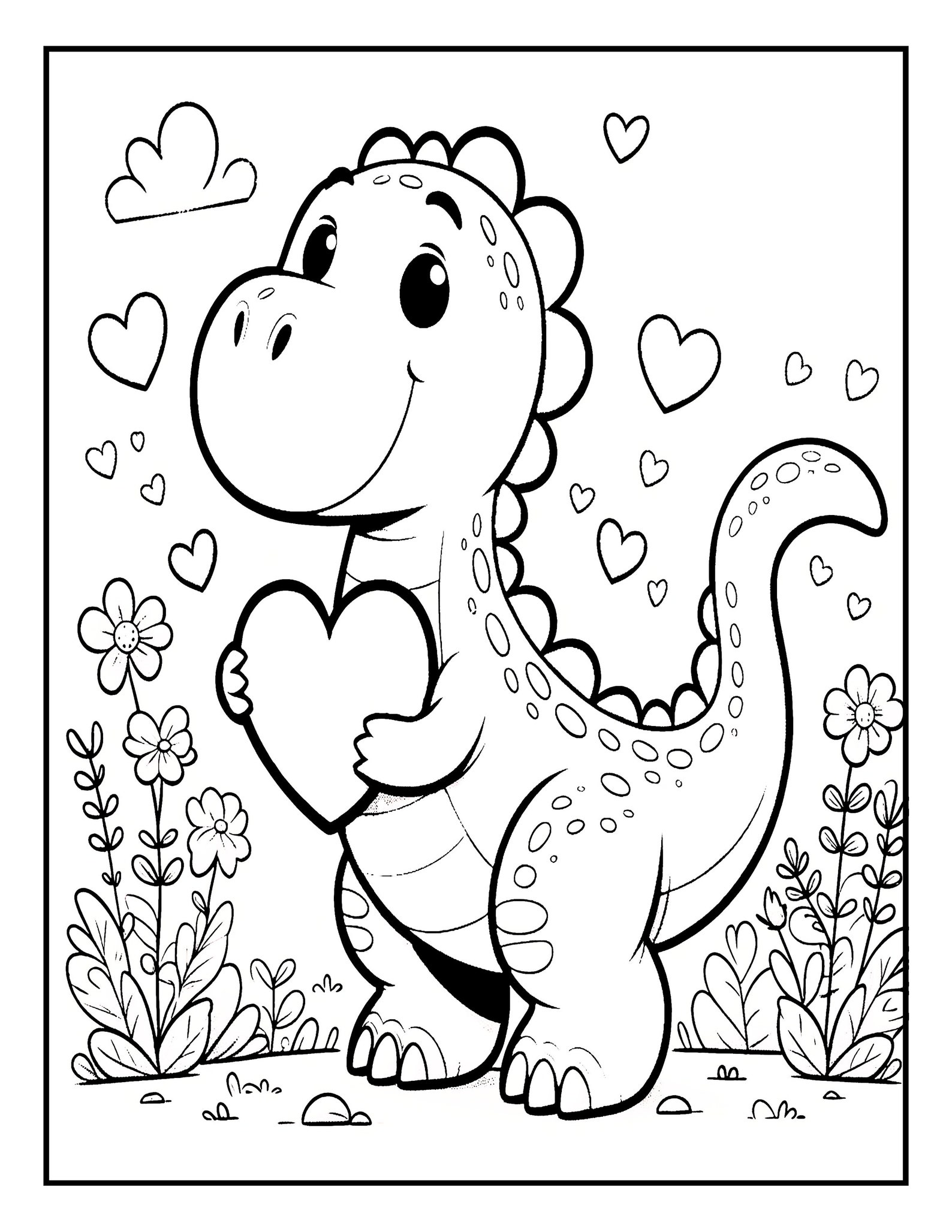 Dino Valentine's Day| Coloring Pages| Easy DOWNLOAD - Etsy