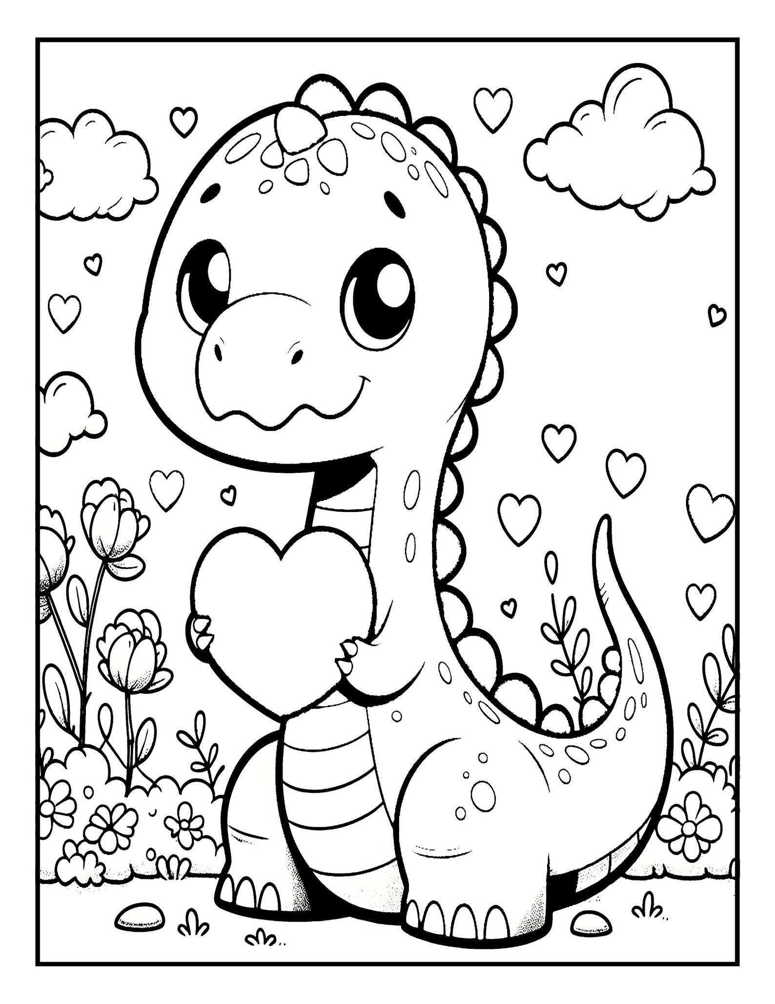 Dino Valentine's Day| Coloring Pages| Easy DOWNLOAD - Etsy