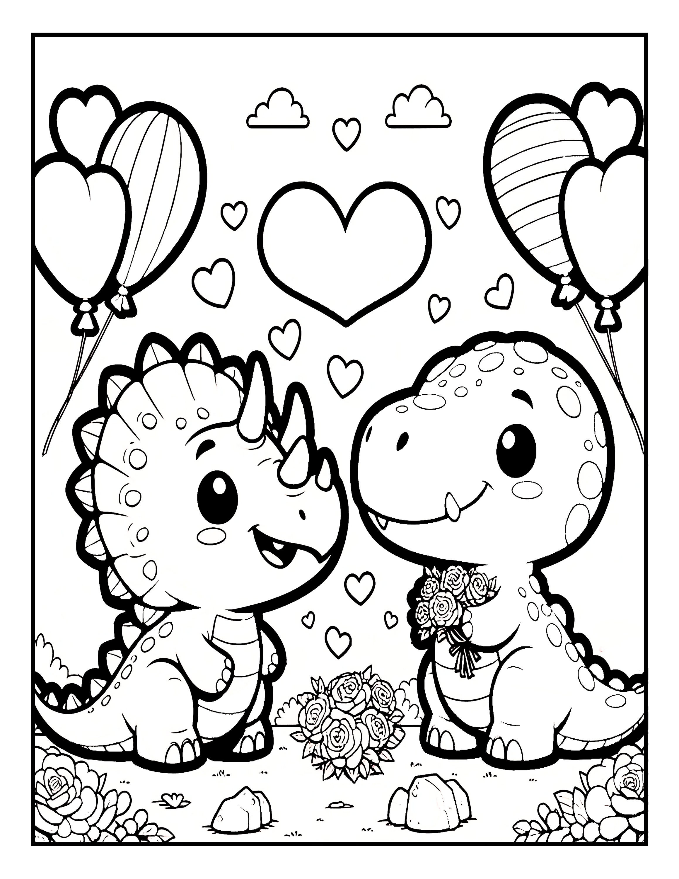 Dino Valentine's Day| Coloring Pages| Easy DOWNLOAD - Etsy